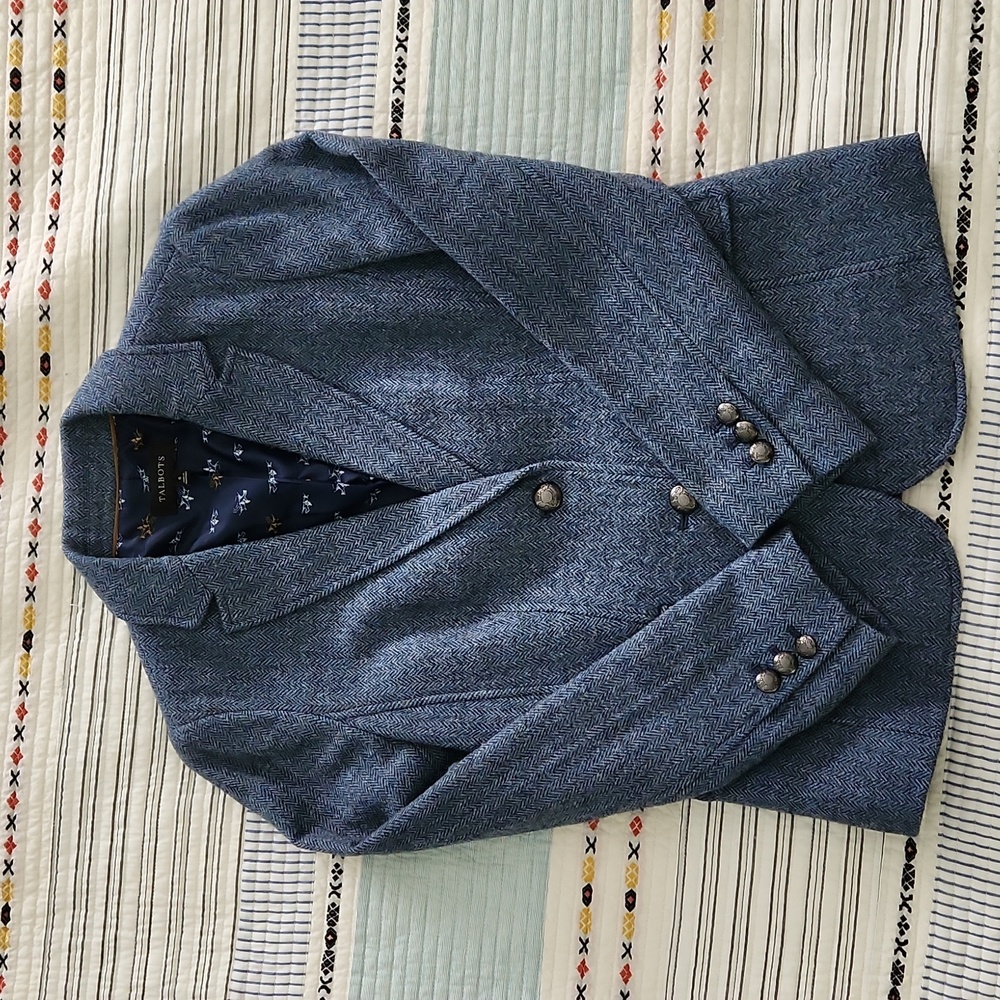 Talbots Blue Herringbone Tweed Blazer - Gem